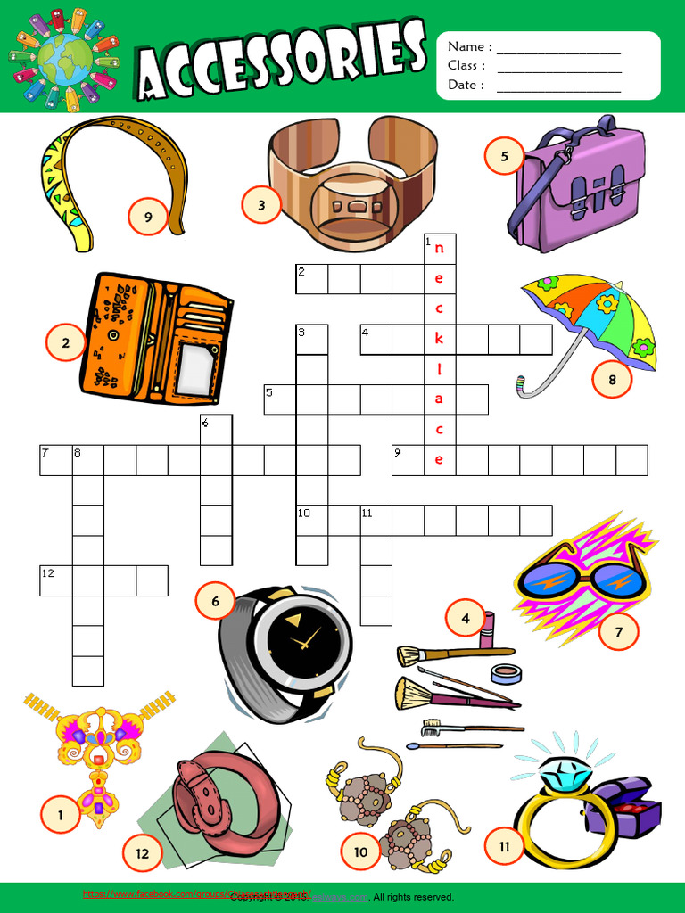 Accessories Esl Vocabulary Crossword Puzzle Worksheet For Kids ...