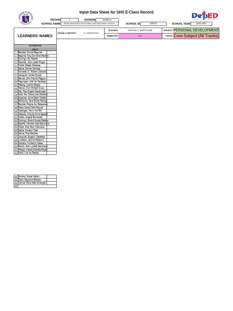 Shs e Class Record Newton Perdev | PDF