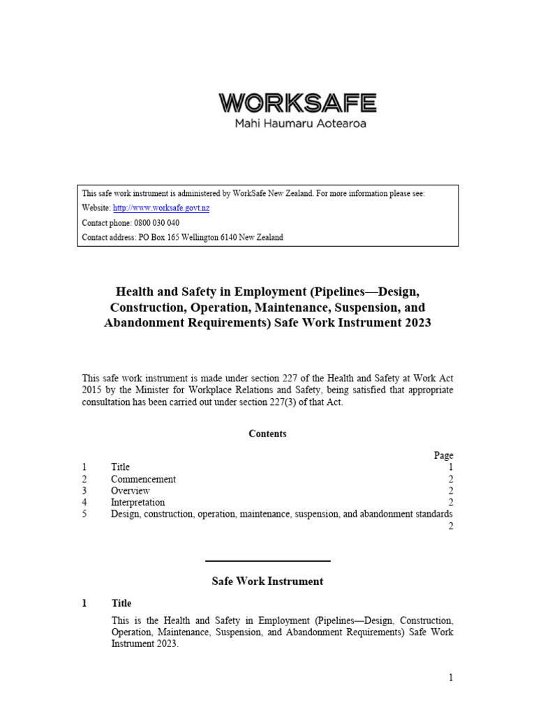 WKS 17 Health and Safety in Employment Pipelines Design Construction ...