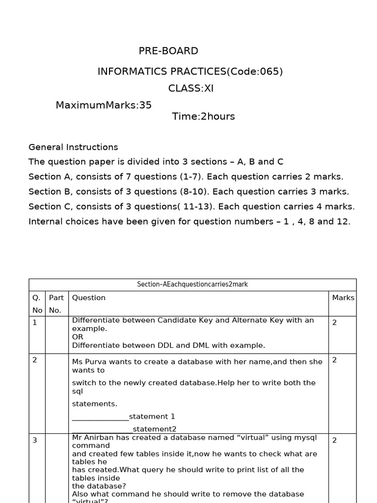 11 Pre Board | PDF | Data Model | Computer Data