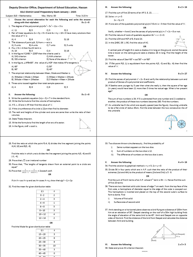 SSLC District Level Maths Prep 2025 | PDF | Circle | Mathematical Objects