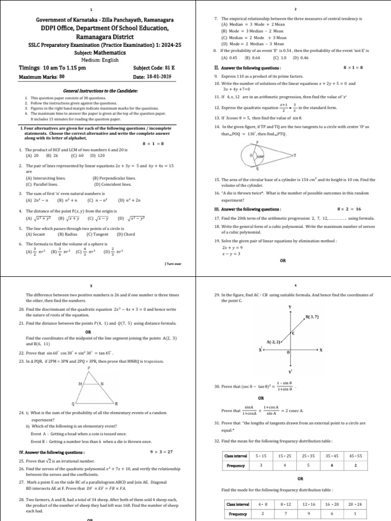 SSLC-Maths-English Medium-Preparatory Examination 1 - Converted | PDF ...