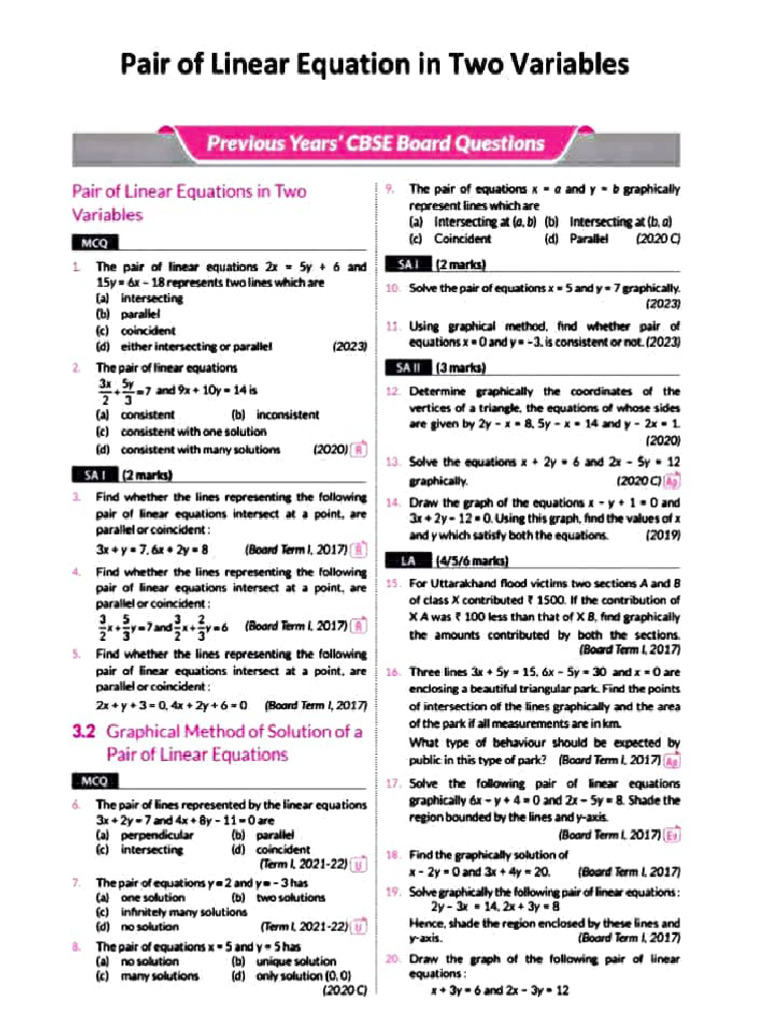 Solving Linear Equations in Two Variables | PDF | Equations ...