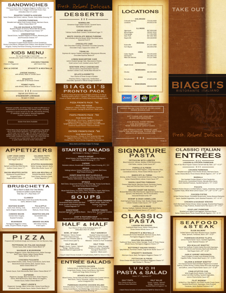 Biaggi's Evansville Menu Overview | PDF | Italian Cuisine | Salad