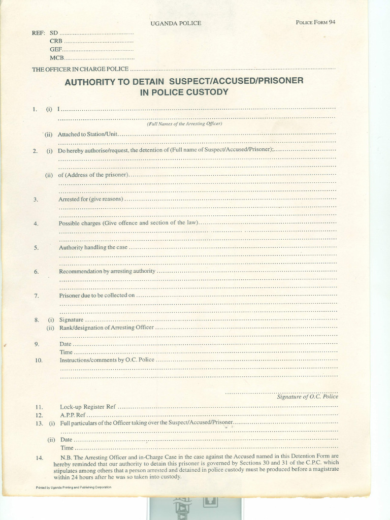 Detention Order Police Form 94 | PDF