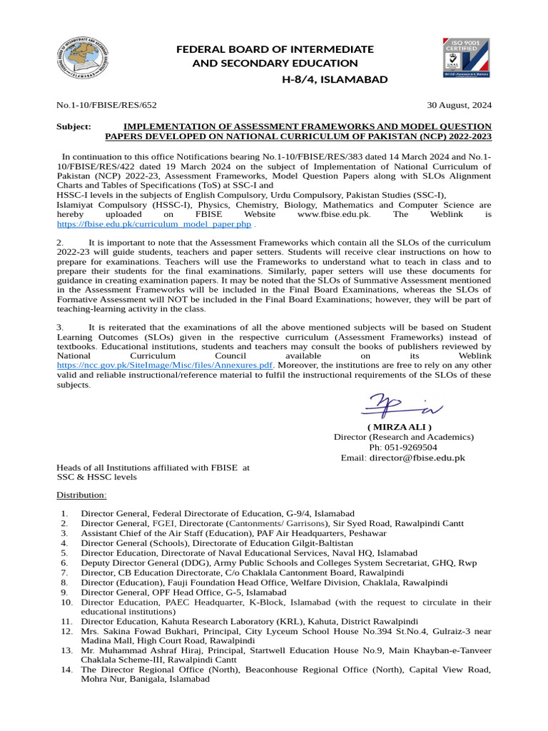 Final Assessment Framework Model Question Paper Physics SSC-I | PDF | Educational Assessment | Force
