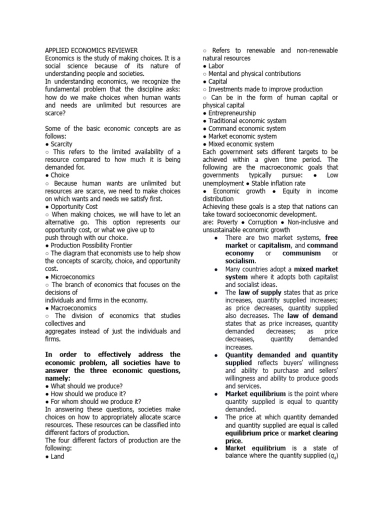 Applied Economics Reviewer | PDF | Elasticity (Economics) | Economic Equilibrium