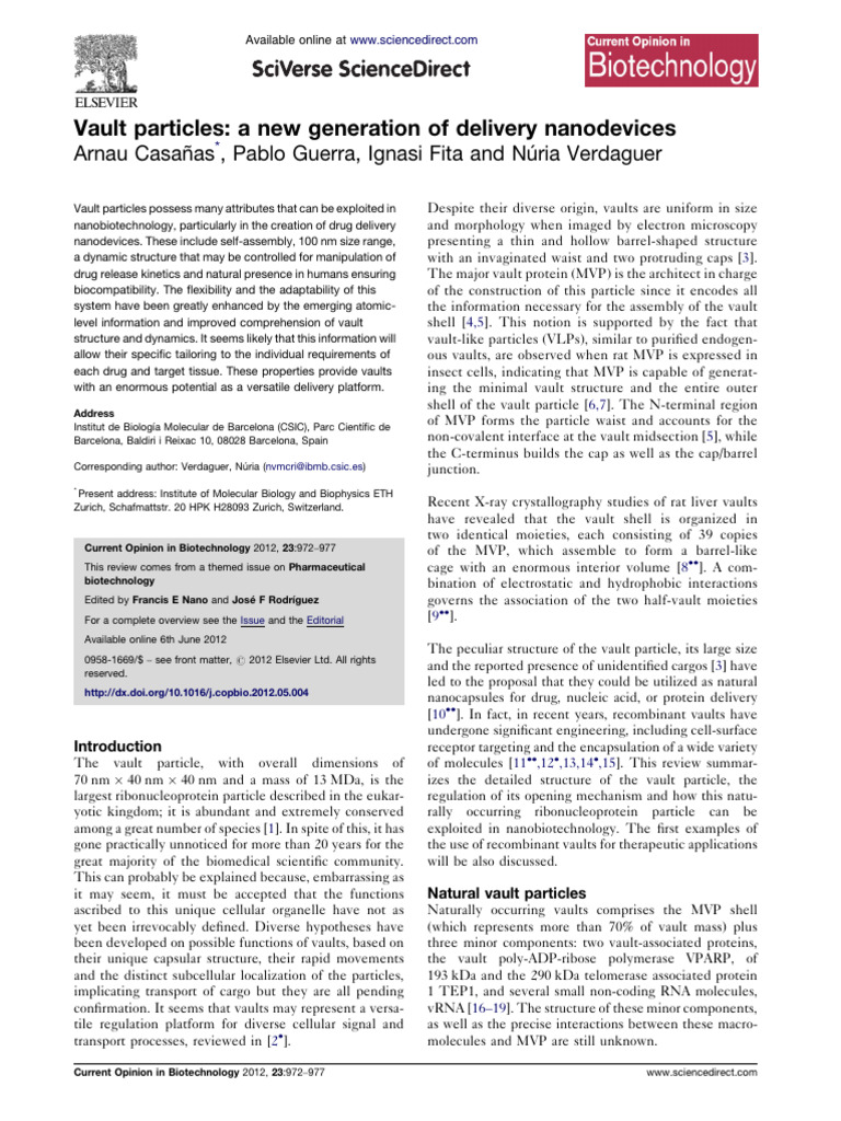 Vault Particles - A New Generation of Delivery Nanodevices | PDF ...