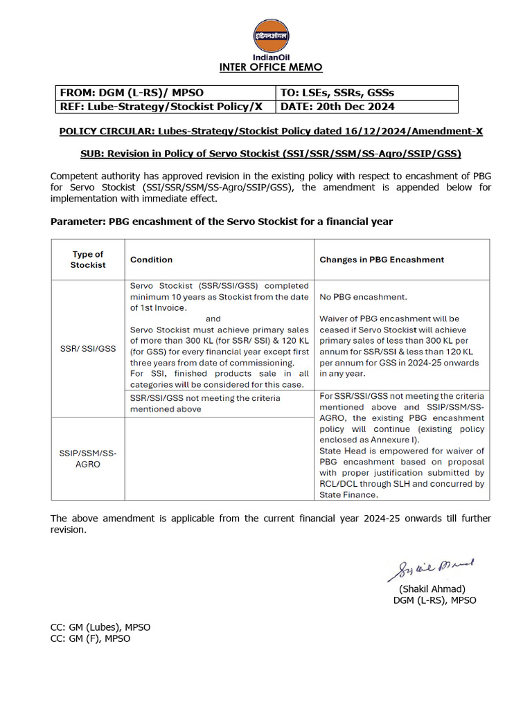For Circulation-Stockist Policy Amendment X DTD 20122024 | PDF