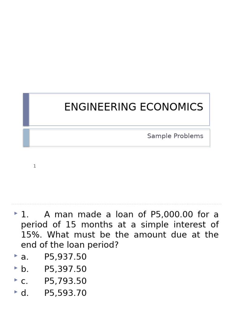 Engineering Economics Sample Problems | PDF | Depreciation | Interest