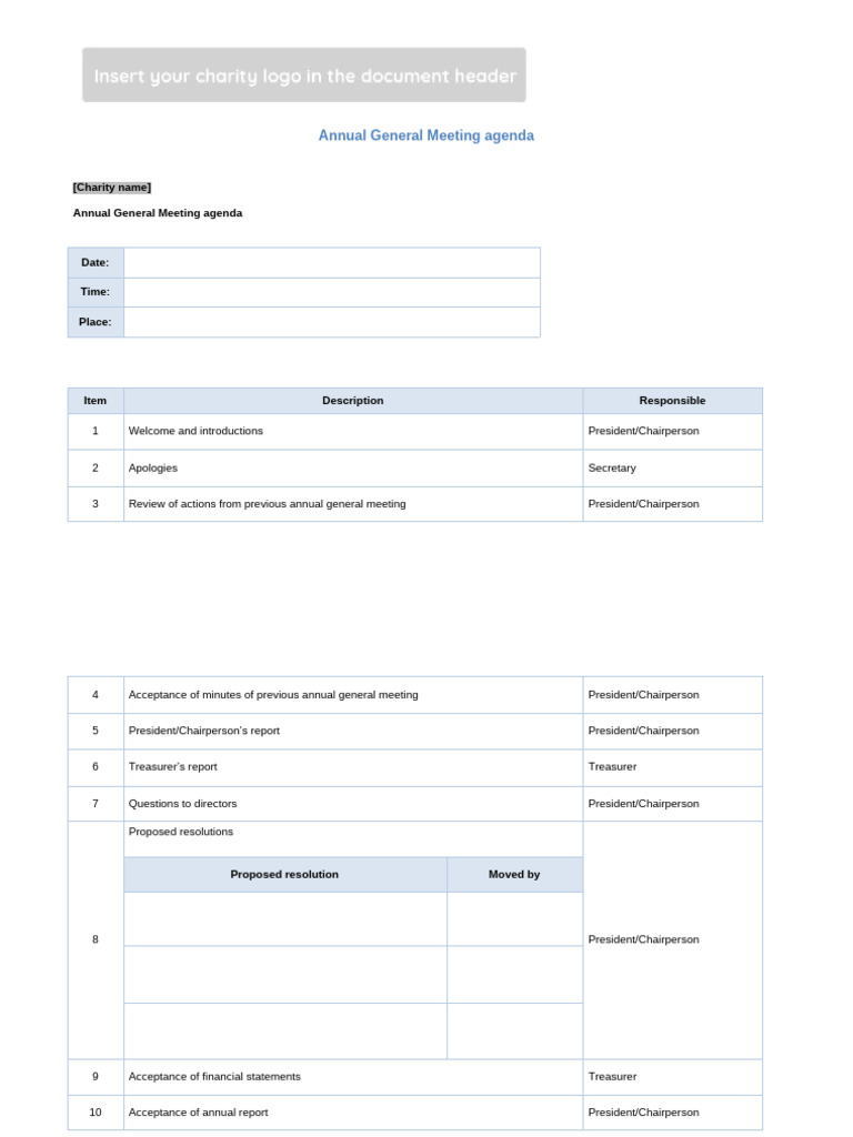 Charity AGM Agenda Template | PDF