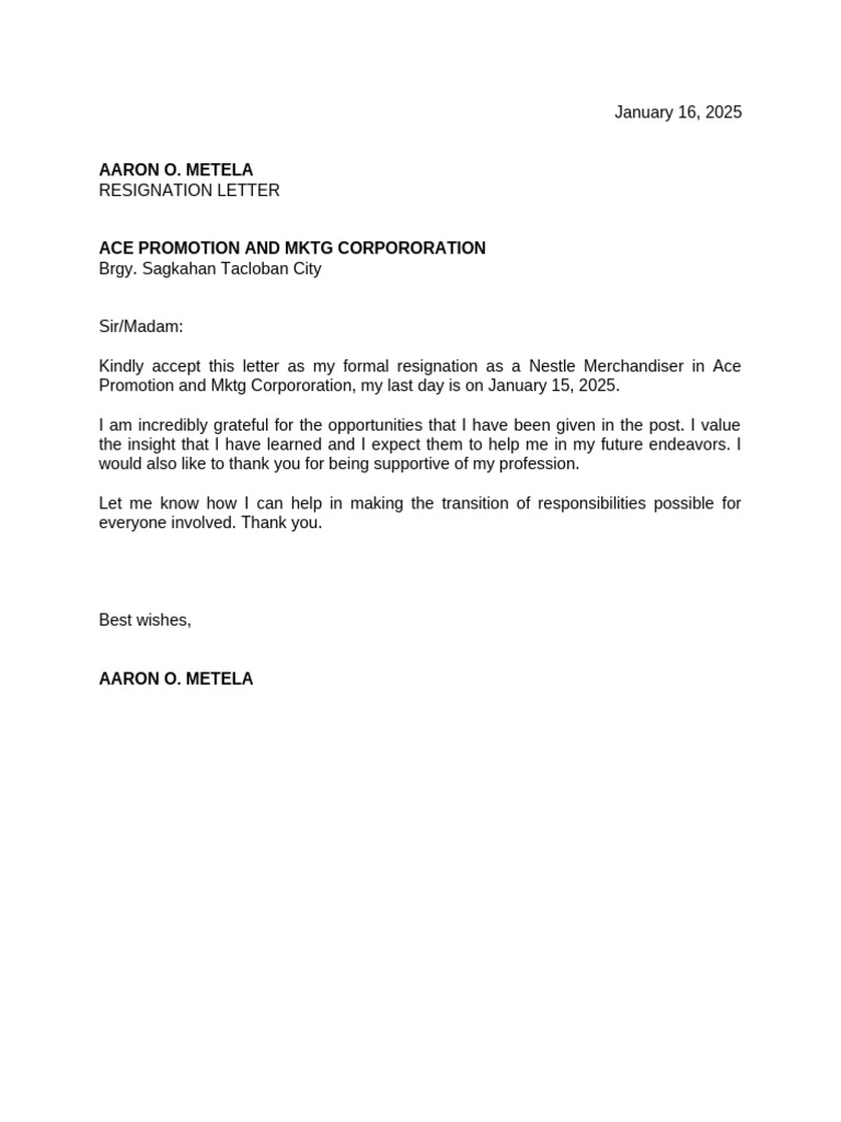 Aaron Resignation Letter | PDF