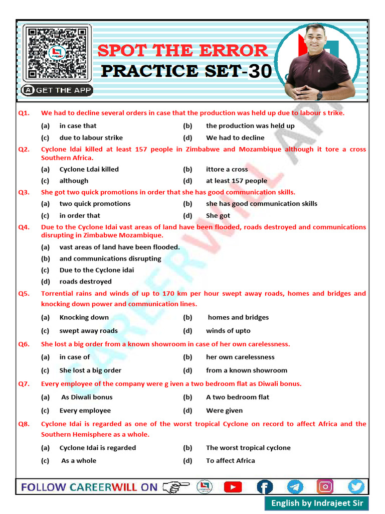 SPOT THE ERROR (Practice Set - 30 | PDF | Tropical Cyclones | Storms