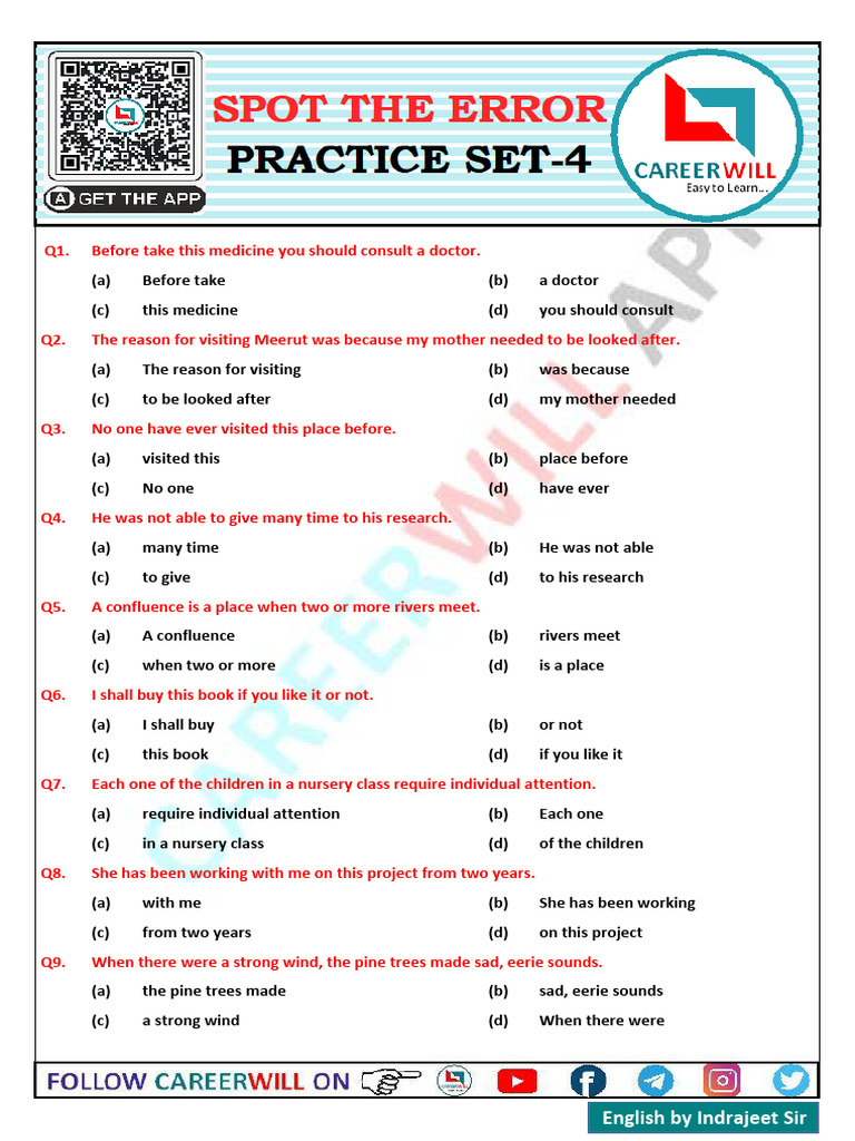 SPOT THE ERROR (Practice Set - 4) Student | PDF