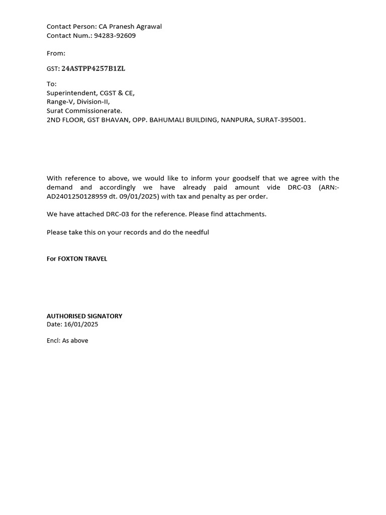 GST DRC-07 Summary Intimation Letter | PDF