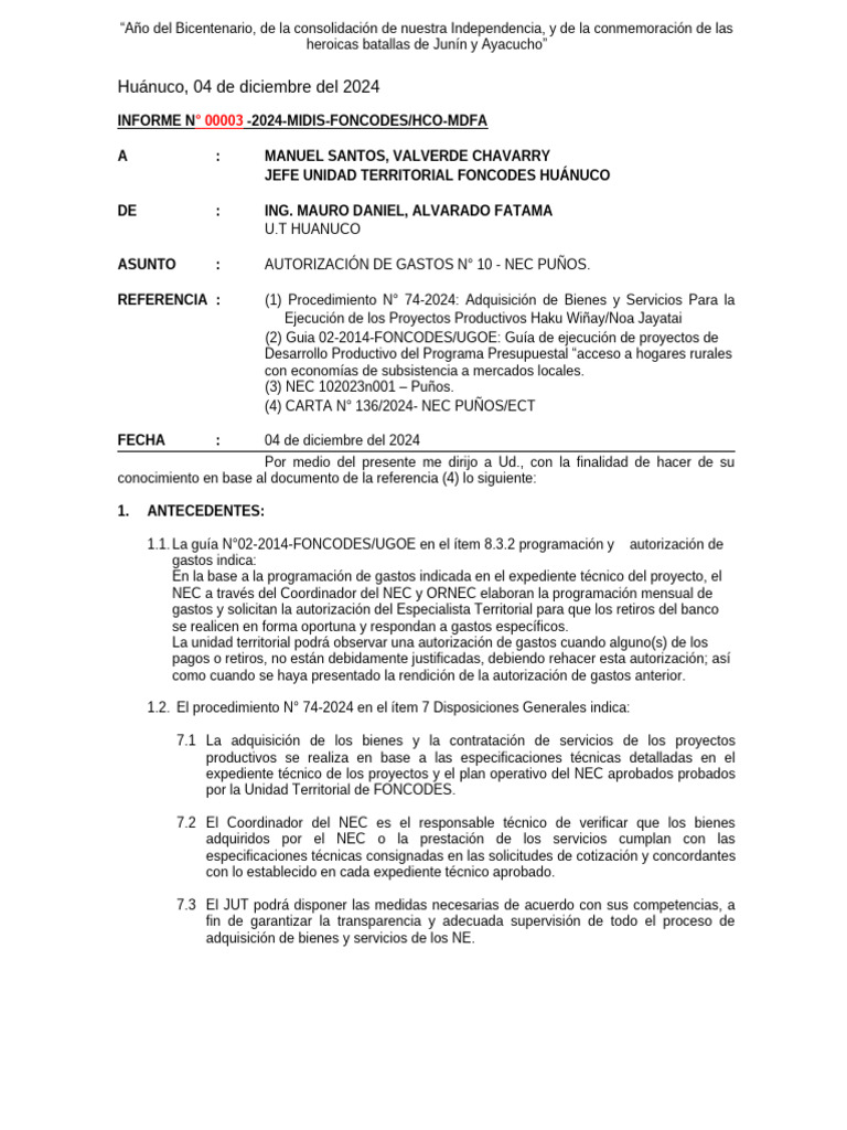 Informe Autorización de Desembolso #10 | PDF