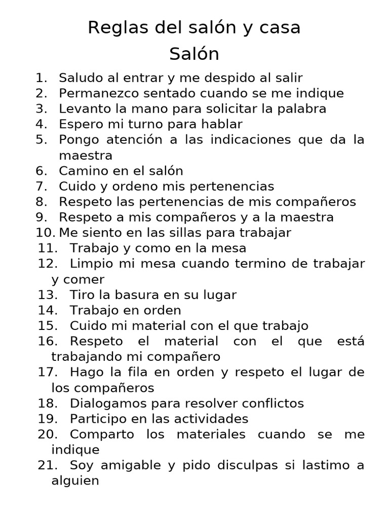 Reglas Del Salón y Casa | PDF