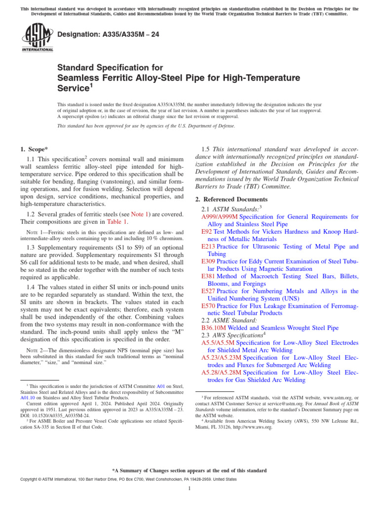 Astm A335 2024 | PDF | Pipe (Fluid Conveyance) | Welding