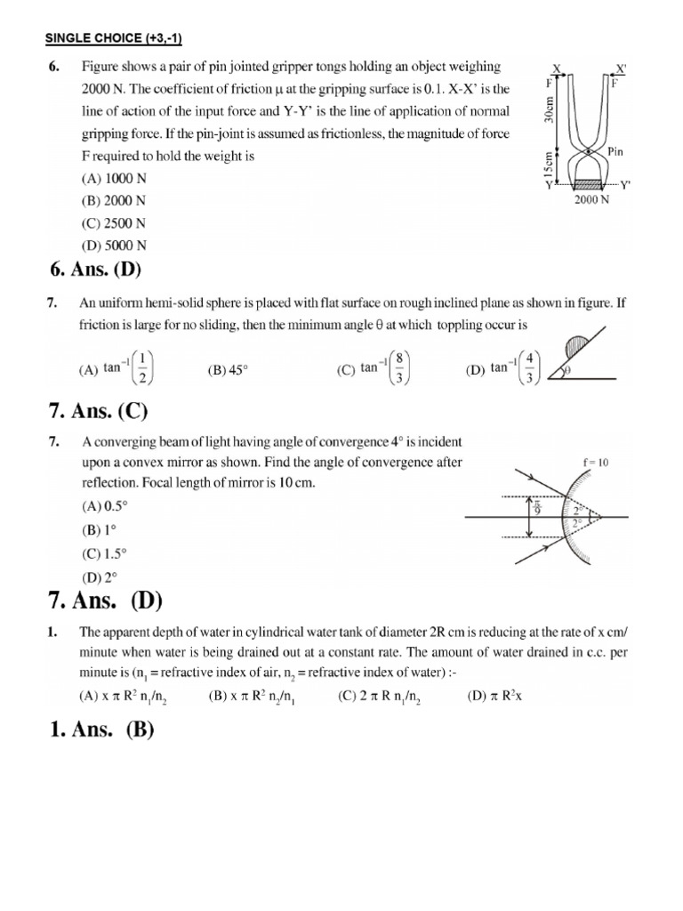 Rotational Mechanics and Optics Test | PDF