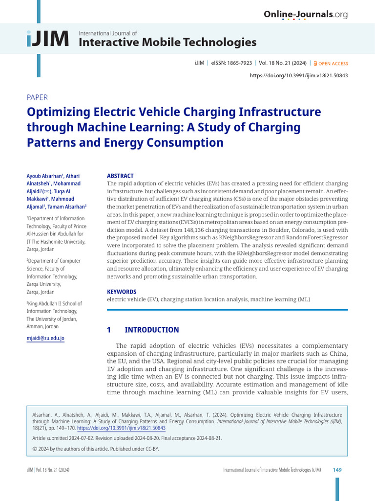 Optimizing Electric Vehicle Charging Infrastructure Through Machine Learning | PDF | Electric ...