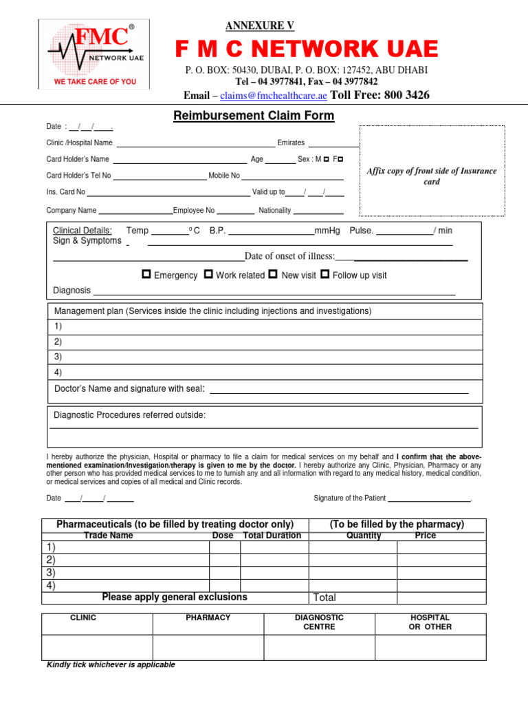 Medical Reimbursement Claim Form | PDF | Medical Diagnosis | Pharmacy
