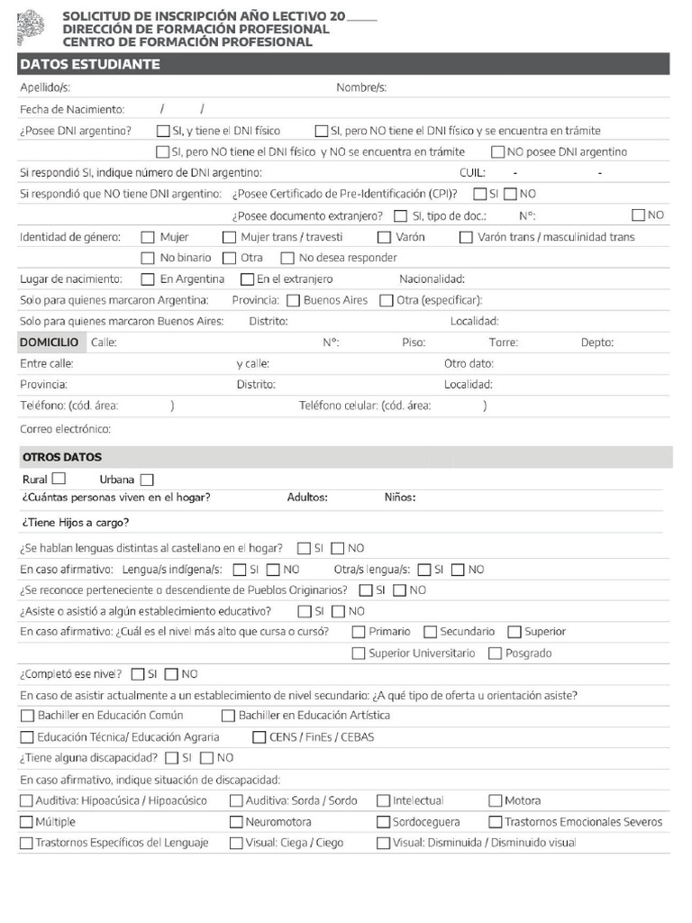 Planilla de Inscripción 2025 CFP N 418 | PDF