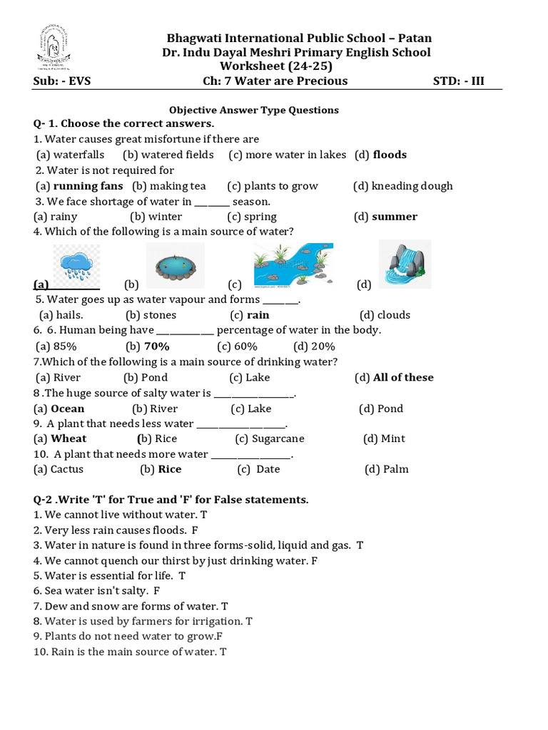 Lesson - 7 Water Are Precious Answer-1 | PDF | Water | Rain