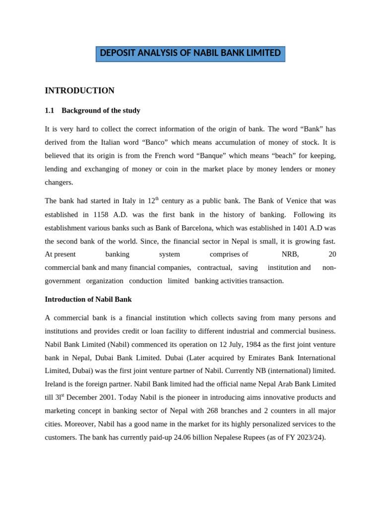 Deposit Analysis of Nabil Bank Limited | PDF | Banks | Saving
