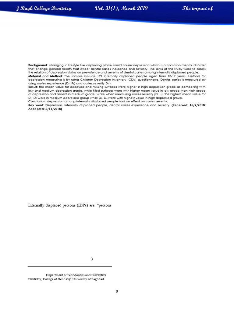Depression's Impact on Dental Caries in IDPs | PDF | Dentistry | Major ...