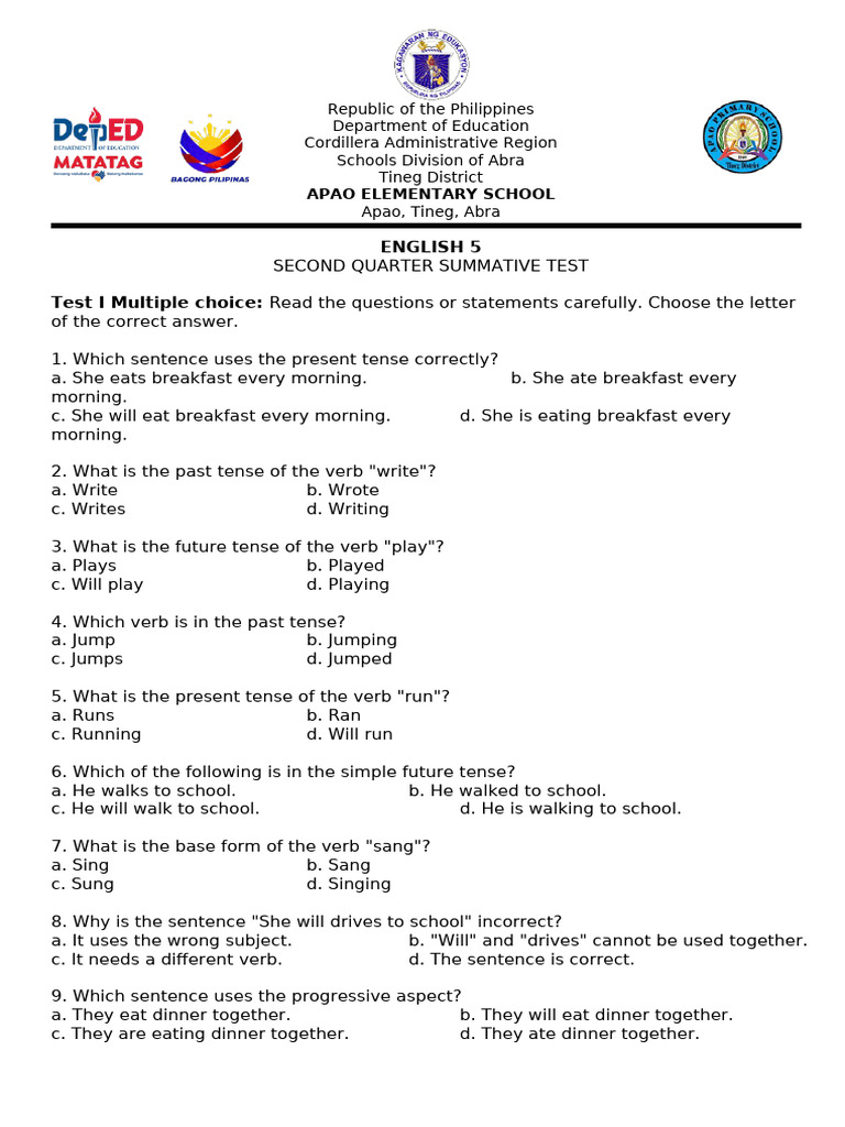 ENG 5 Questions and Answer Key | PDF | Verb | Language Mechanics