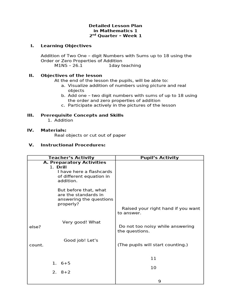 Grade-1 Lesson Plan Math | PDF | Lesson Plan | Teachers