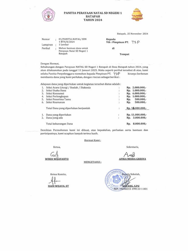 Proposal Natal SD N 1 Batapah - 0001 | PDF