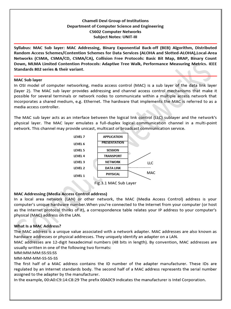 CN CS-602 Unit-III 1707930219 | PDF | Computer Network | Ethernet