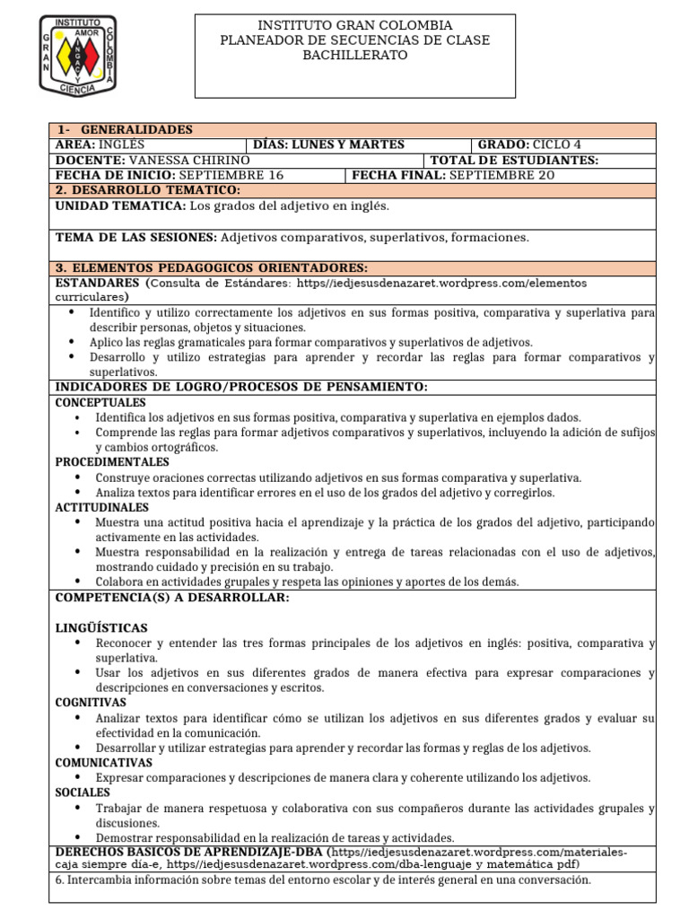 SEM9. SEPTIEMBRE 16 A 20 INGLÉS CICLO 4 | PDF | Aprendizaje | Evaluación