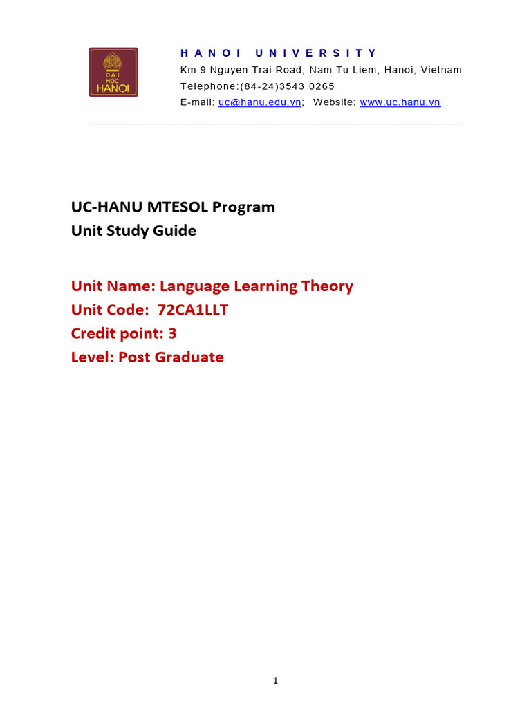 Language Learning Theory Unit Guide | PDF | Second Language Acquisition ...