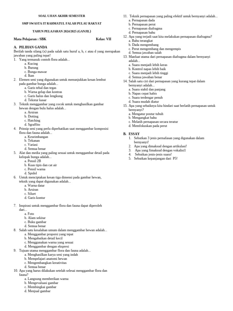 Soal SBK Kelas Vii | PDF