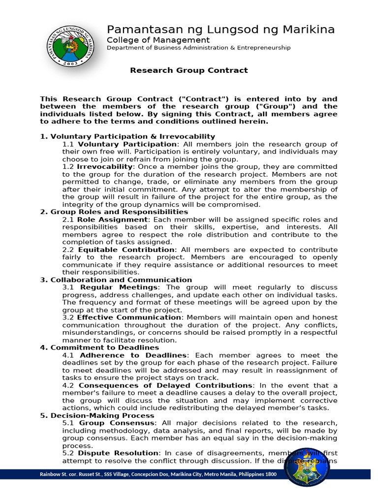 Research Group Contract Guide | PDF