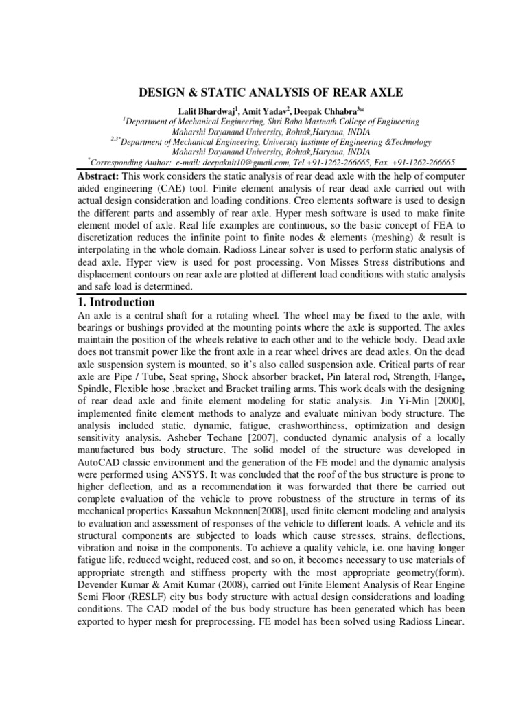 Static Analysis of Rear Dead Axle Design | PDF | Vehicle Technology ...