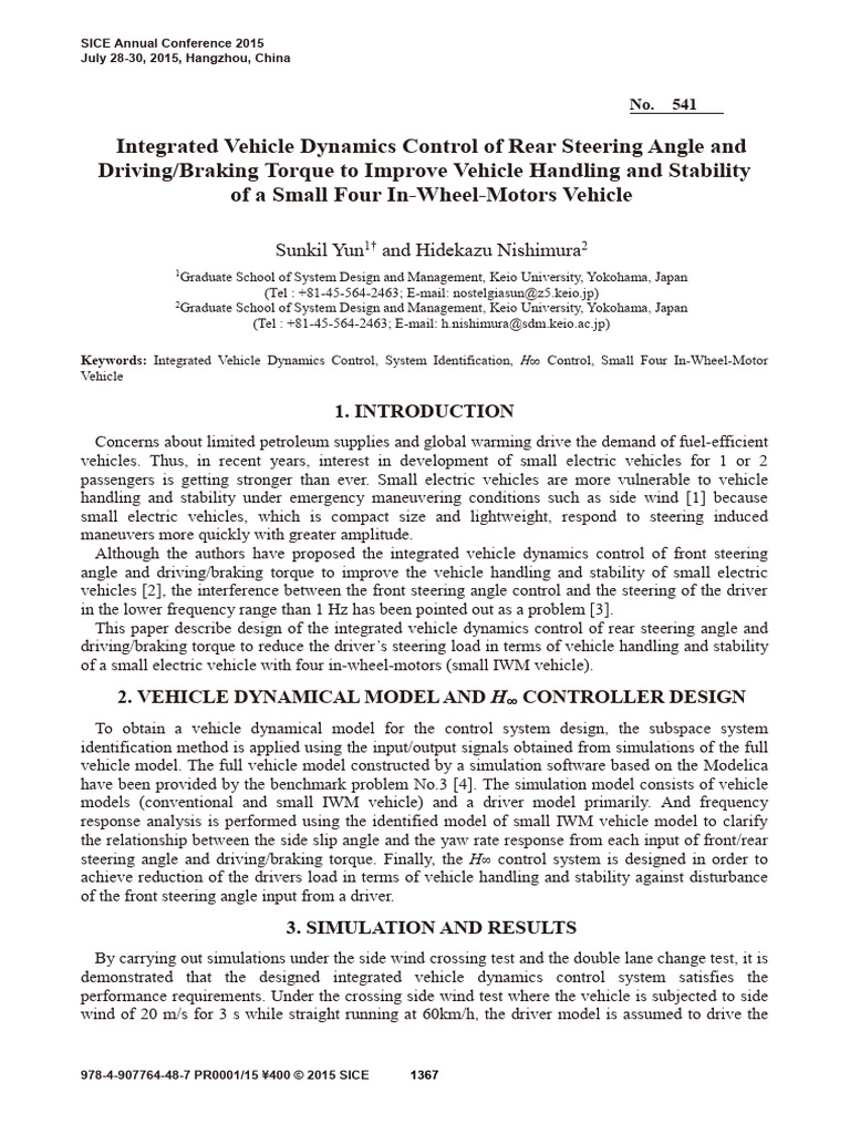 Integrated Vehicle Dynamics Control of Rear Steering Angle and Driving - Braking Torque To ...