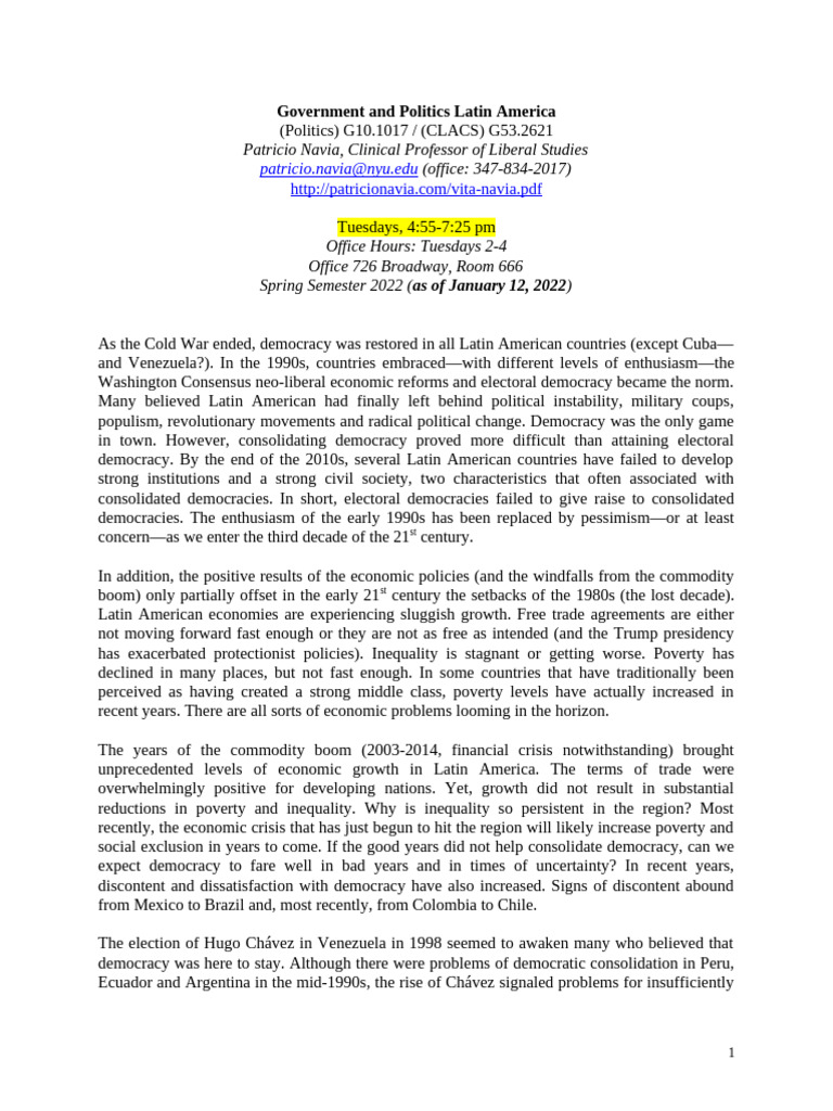 Politics and Governments of Latin America Spring 2022 2 | PDF ...