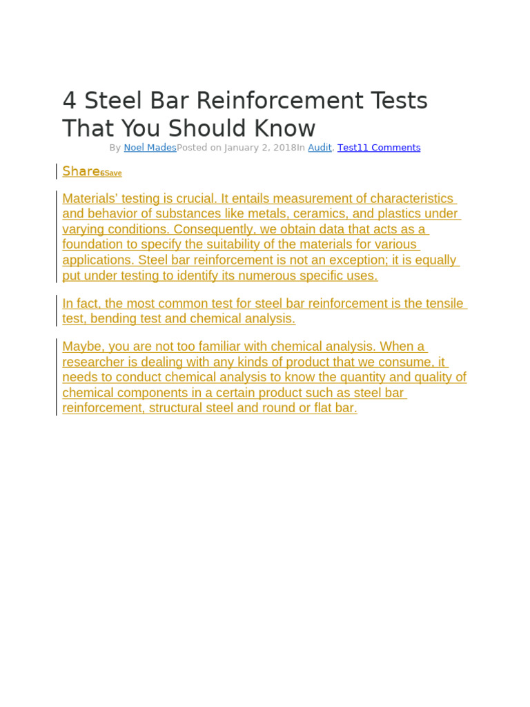 4 Steel Bar Reinforcement Tests That You Should Know | PDF | Strength ...