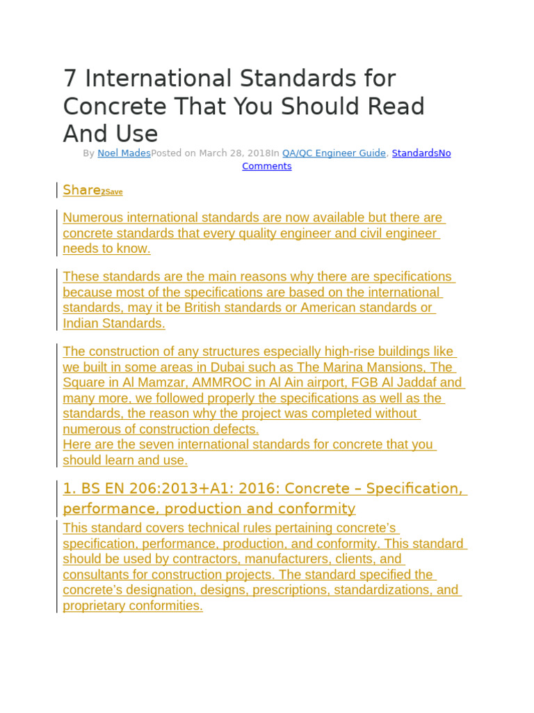 7 Key International Concrete Standards | PDF | Concrete | Specification ...