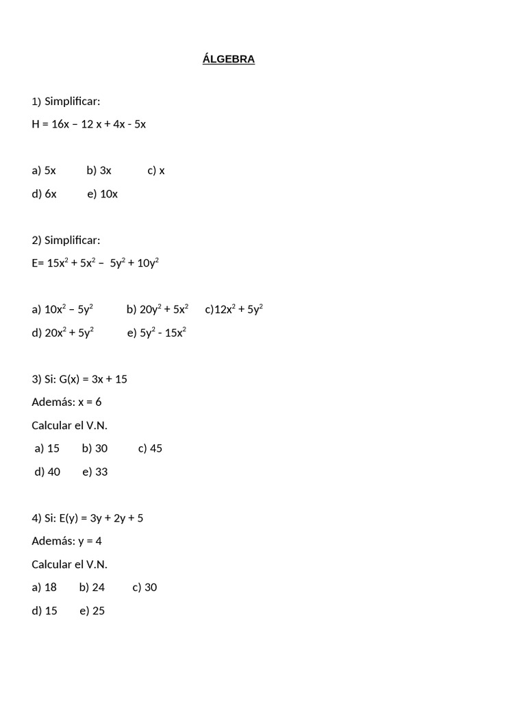 Examen de Beca 5to Prim ÁLGEBRA | PDF