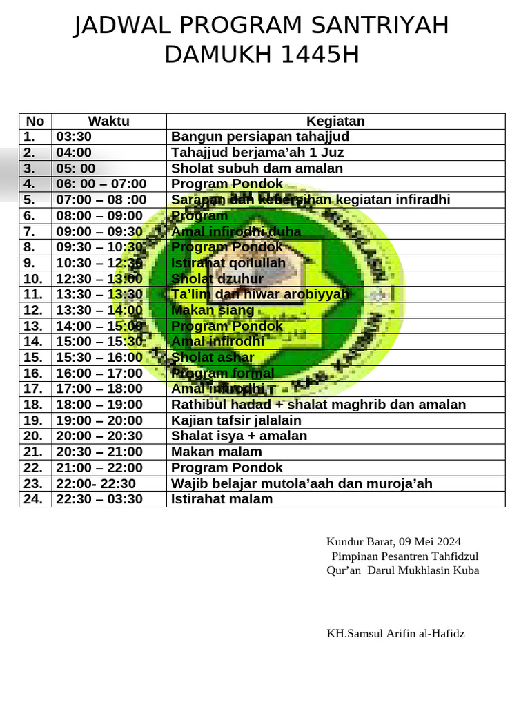 Jadwal Program Santriyah Damukh 1445H | PDF