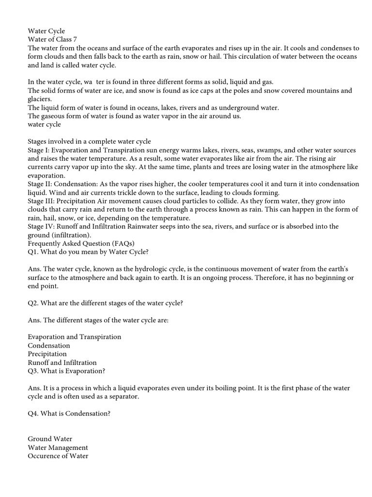 Water Cycle Revision Notes | PDF | Water Cycle | Water