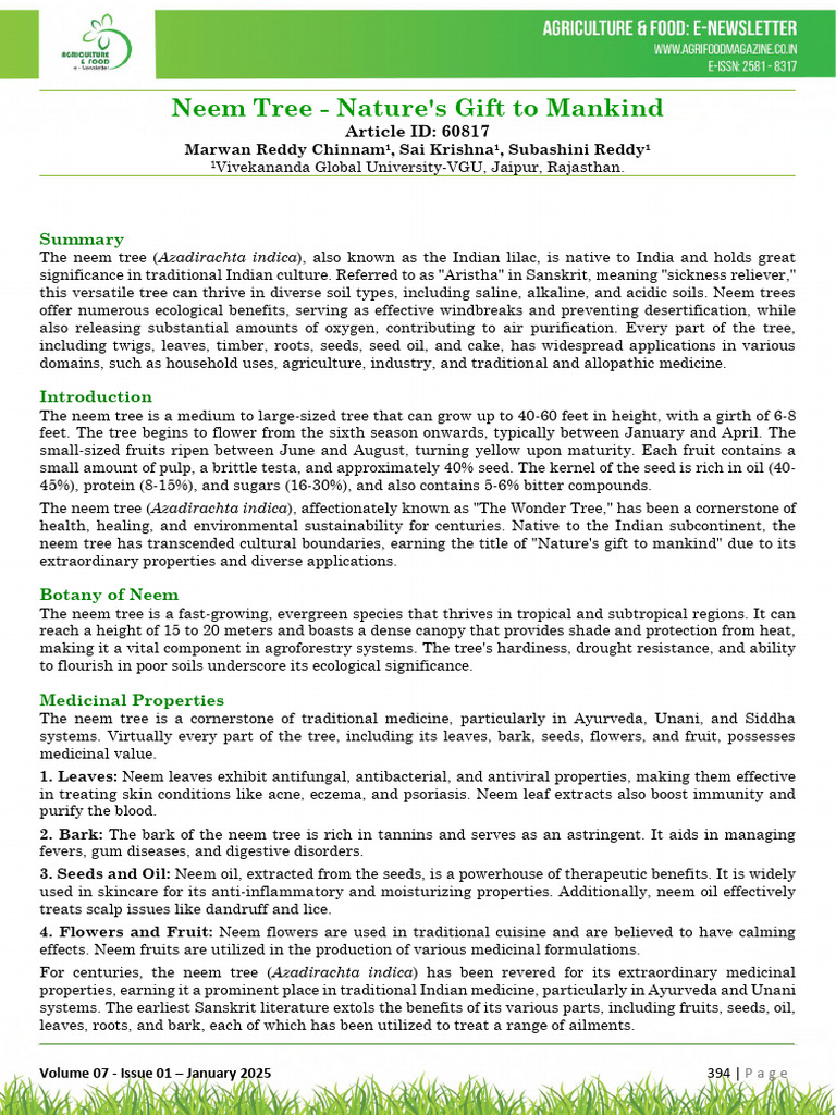 Neem Tree - Nature's Gift to Mankind | PDF
