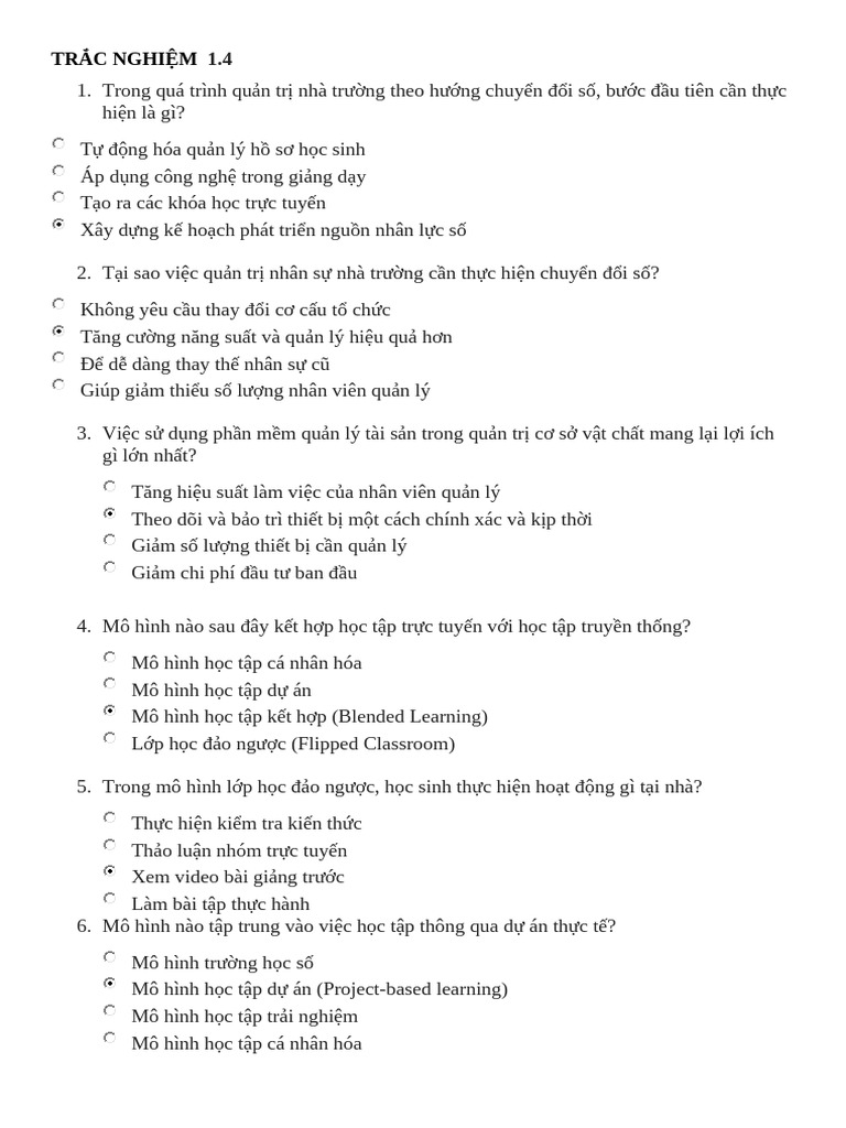 Dap an Trac Nghiem Chuyen Doi So_1 | PDF