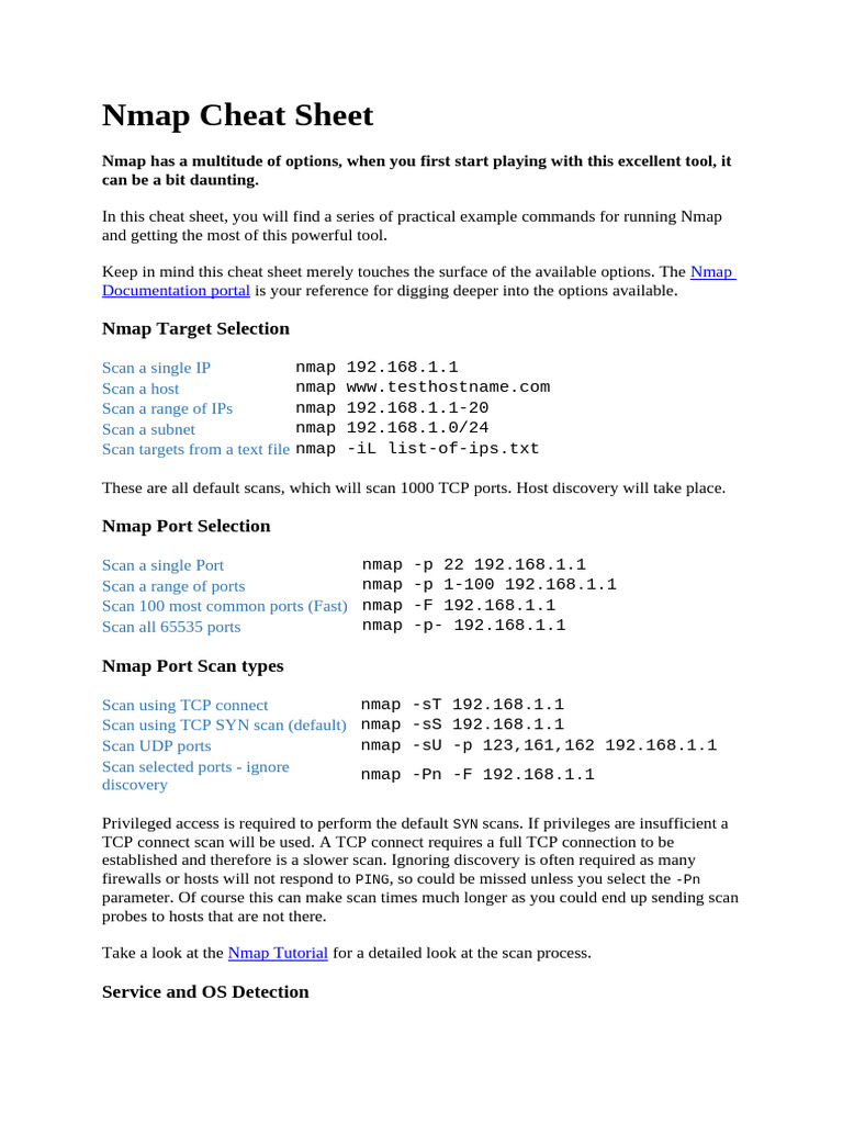 Nmap Cheat Sheet | PDF | Port (Computer Networking) | Transport Layer Security