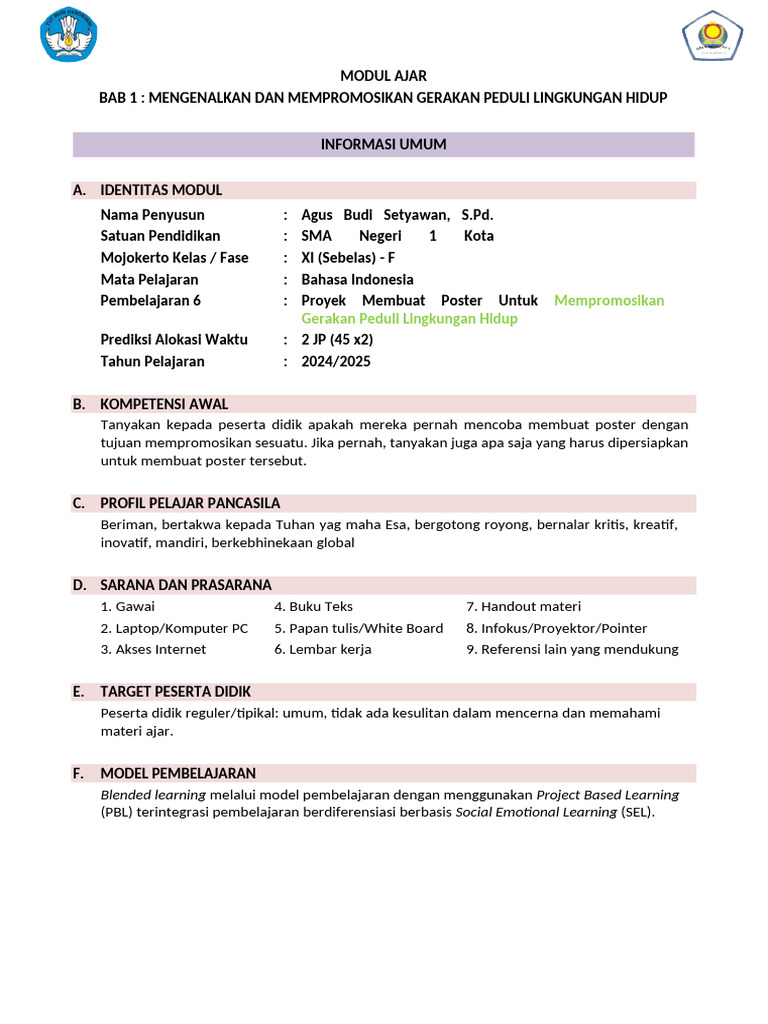 MODUL AJAR BINDO XI GPLH | PDF
