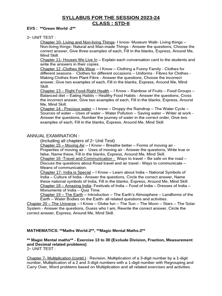 Std 2 detailed syllabus structure | PDF | Adjective | Adverb